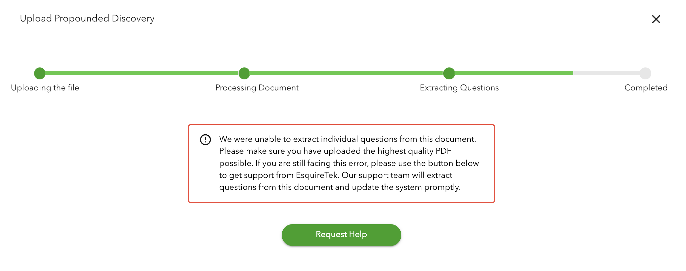I am getting an error message when uploading a document. – EsquireTek