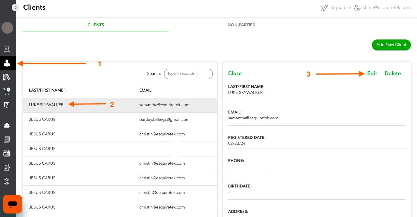 How do I edit my clients contact information? – EsquireTek